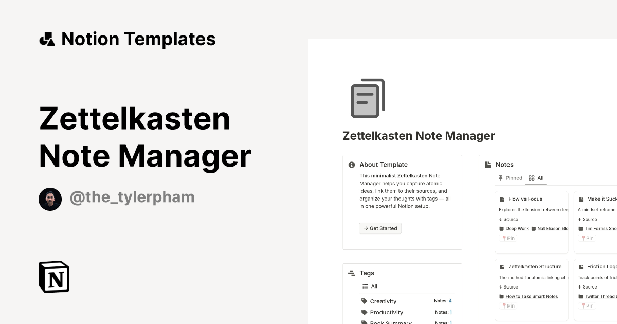 Zettelkasten Note Manager Template by Tyler Pham | Notion Marketplace