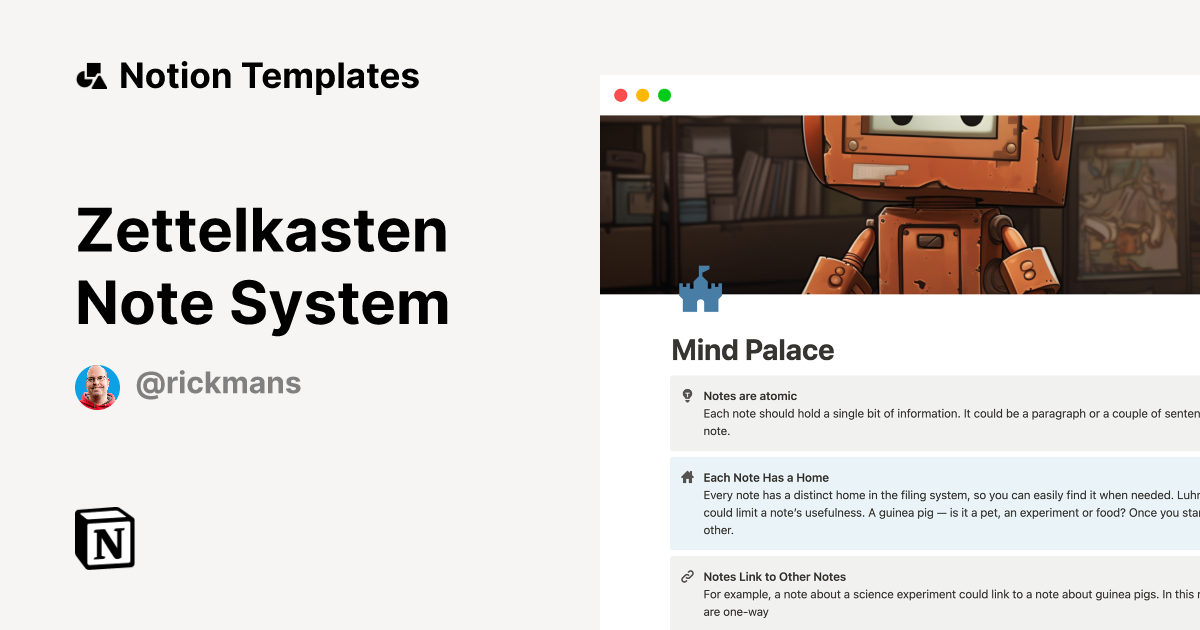 Zettelkasten Note System Template | Notion Marketplace