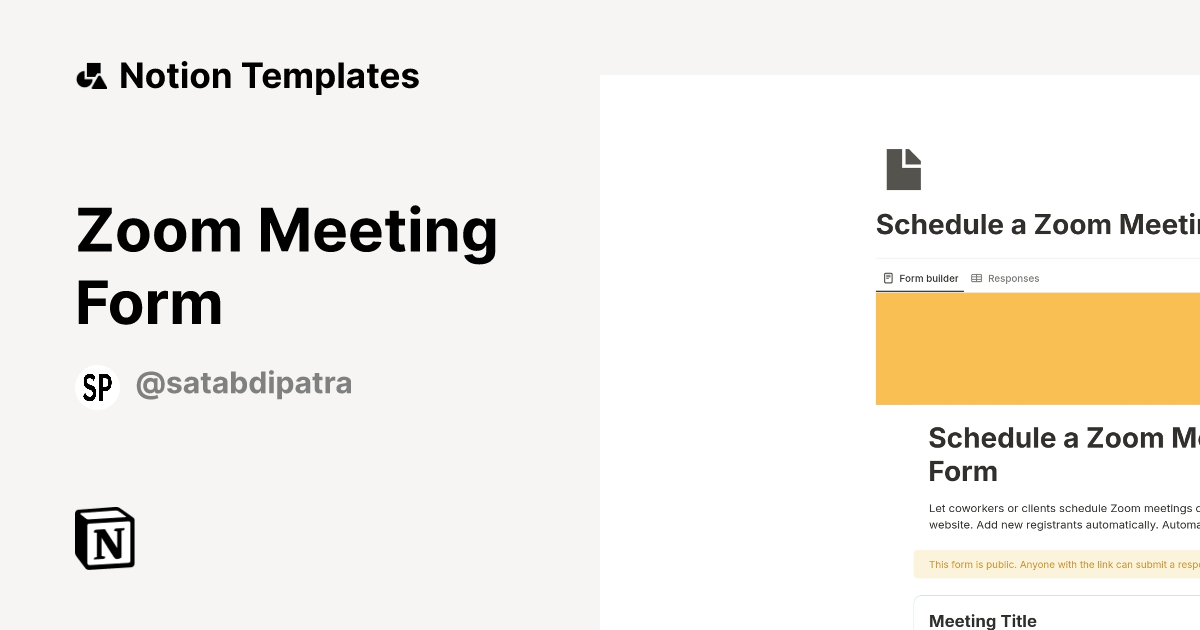 Zoom Meeting Form Template | Notion Marketplace