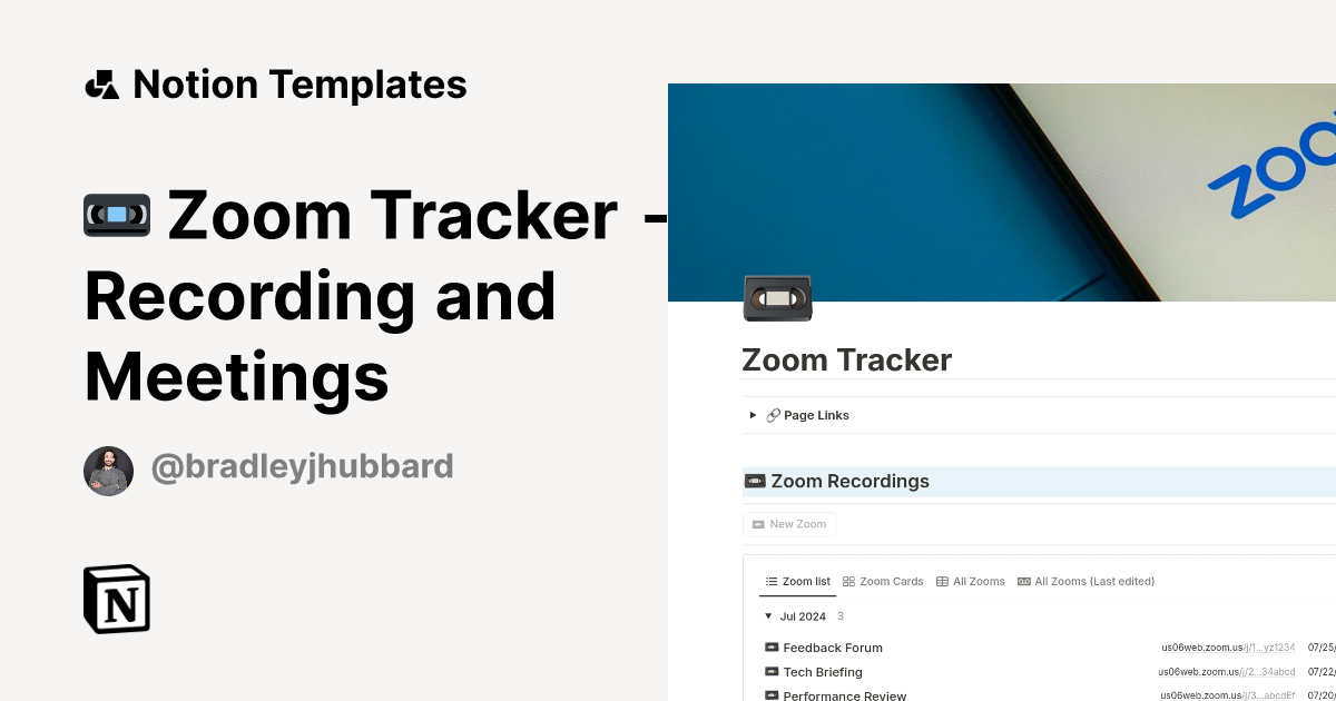 📼 Zoom Tracker - Recording and Meetings Template | Notion Marketplace