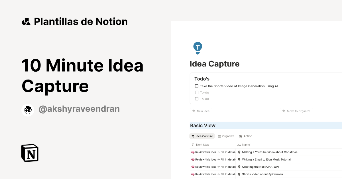 Plantilla 10 Minute Idea Capture | Notion Marketplace