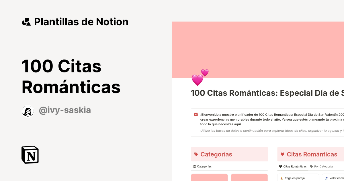 Plantilla 100 Citas Románticas | Notion Marketplace