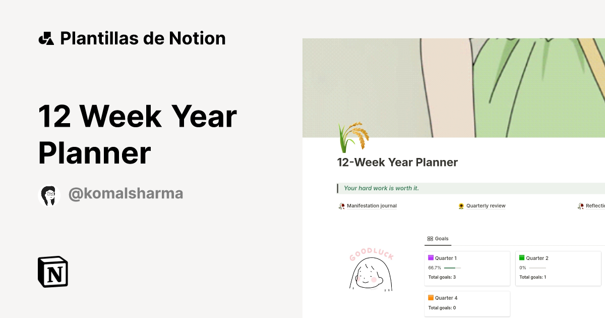 Plantilla 12 Week Year Planner de Komal Sharma | Notion Marketplace