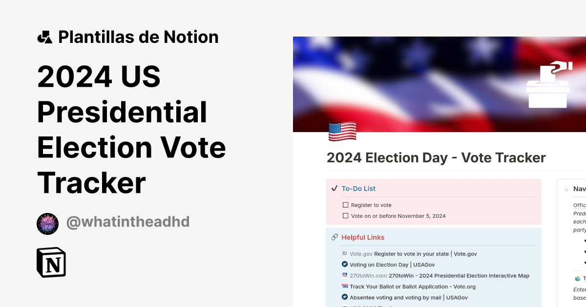 Plantilla 2024 US Presidential Election Vote Tracker | Notion Marketplace
