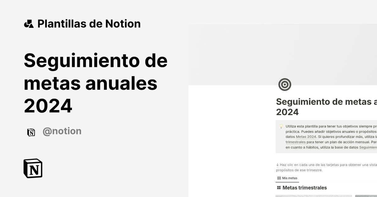 Plantilla Seguimiento de metas anuales 2024 de Notion | Notion Marketplace