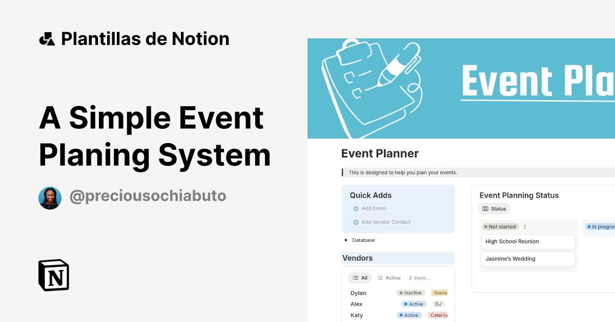 Plantilla A Simple Event Planing System | Notion Marketplace