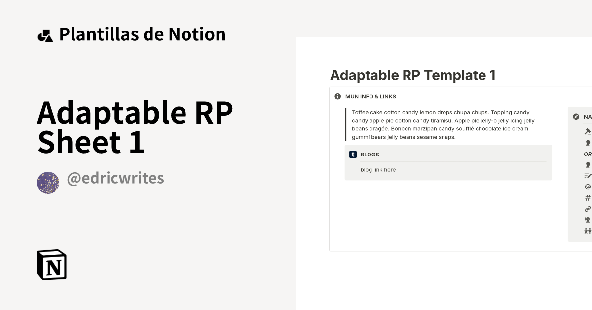Plantilla Adaptable RP Sheet 1 | Notion Marketplace
