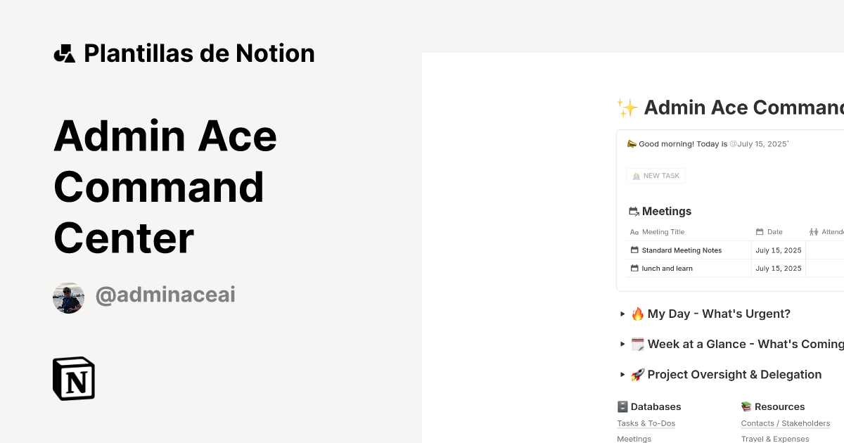 Plantilla Admin Ace Command Center de AdminAceAI | Notion Marketplace