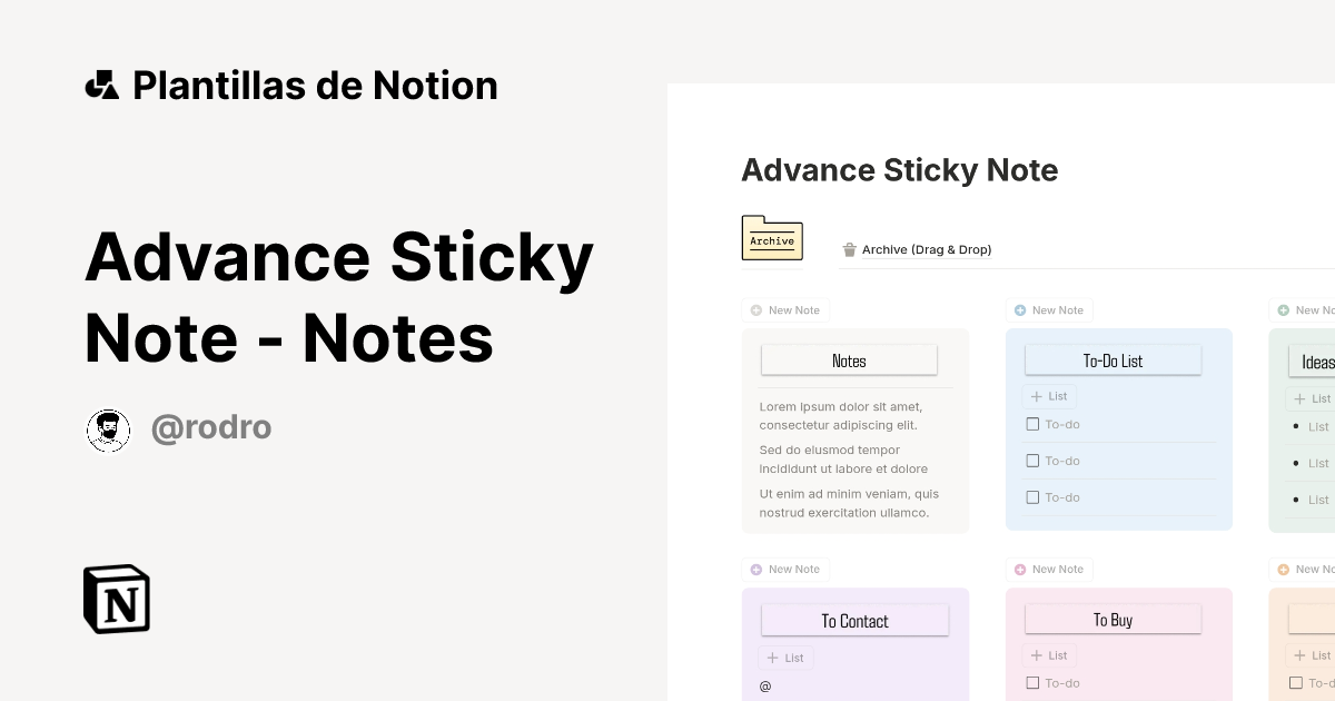 Plantilla Advance Sticky Note - Notes | Notion Marketplace