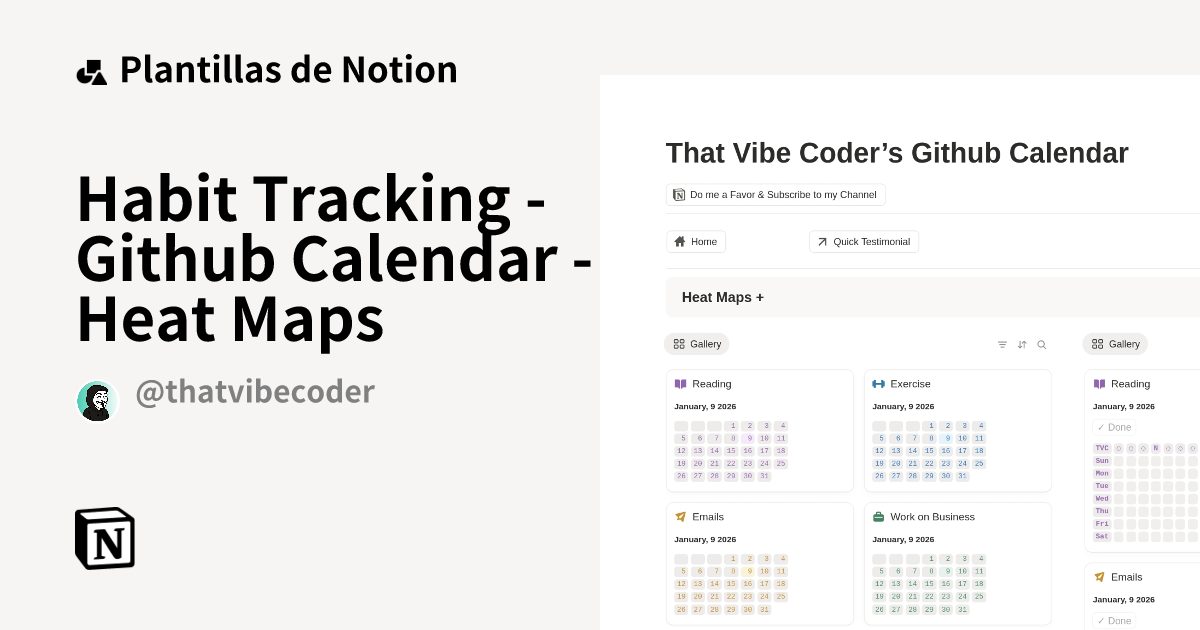Plantilla Habit Tracking - Github Calendar - Heat Maps | Notion Marketplace