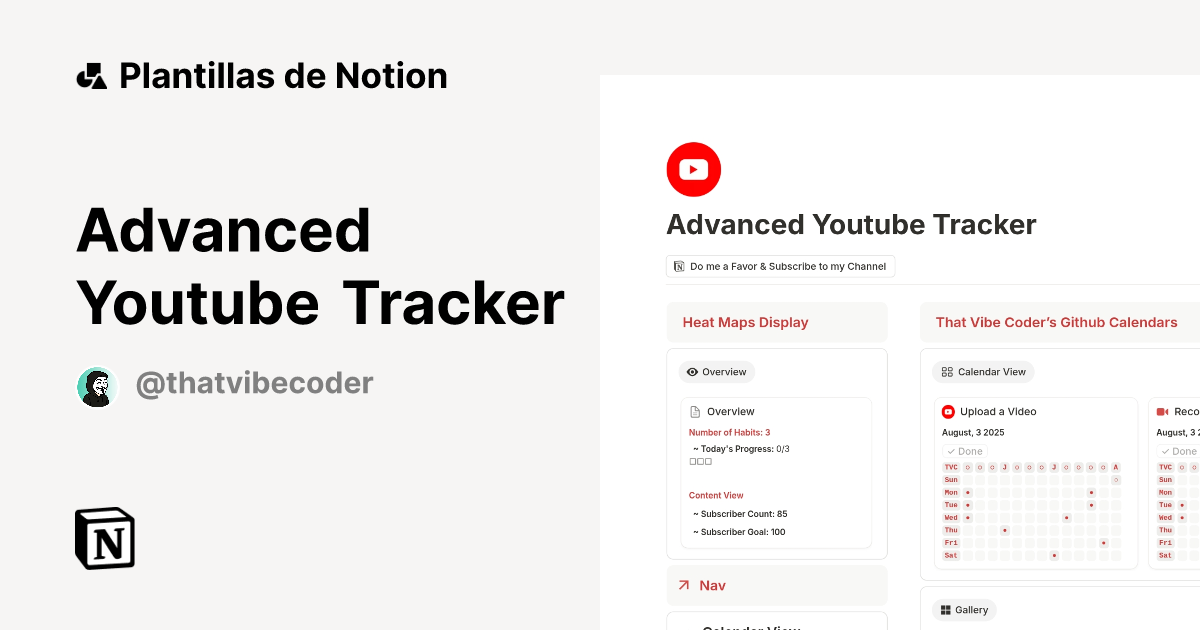Plantilla Advanced Youtube Tracker de That Vibe Coder | Notion Marketplace