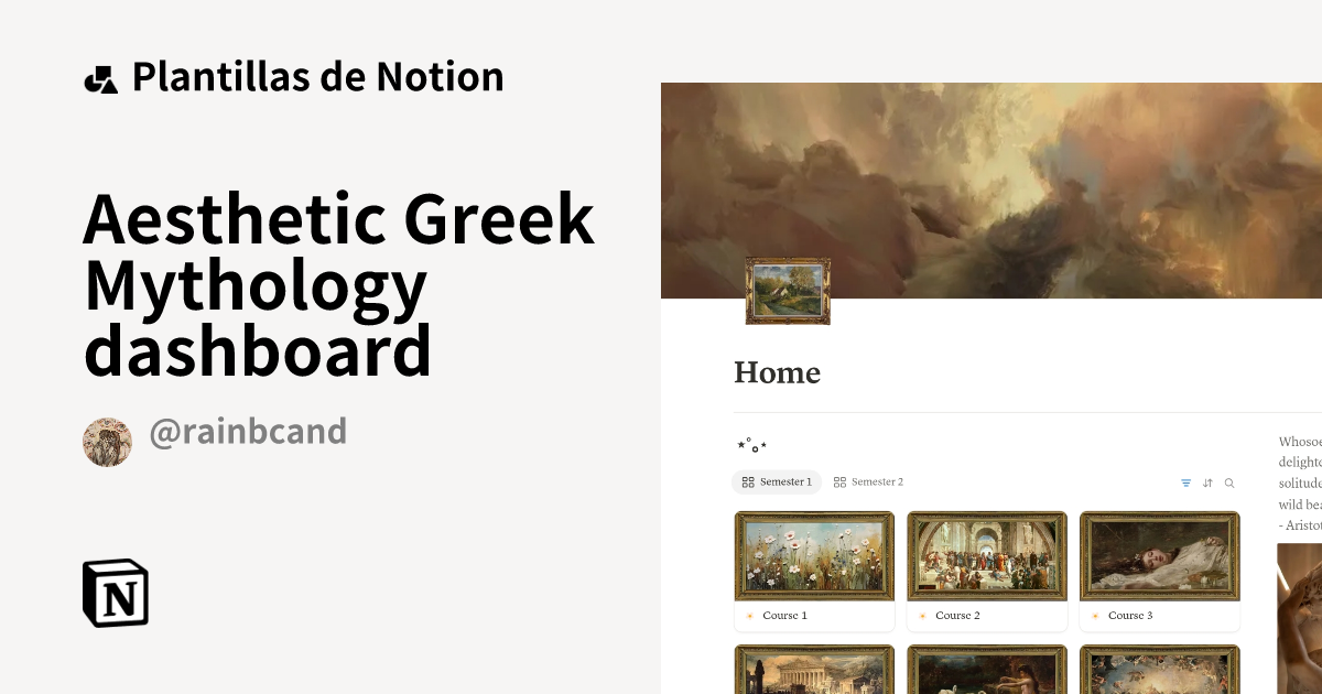 Plantilla Aesthetic Greek Mythology dashboard de rainb | Notion Marketplace