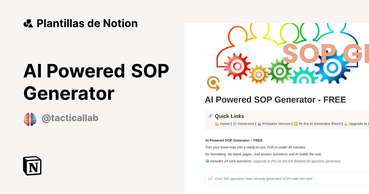 Plantilla AI Powered SOP Generator de The Tactical Lab | Notion Marketplace