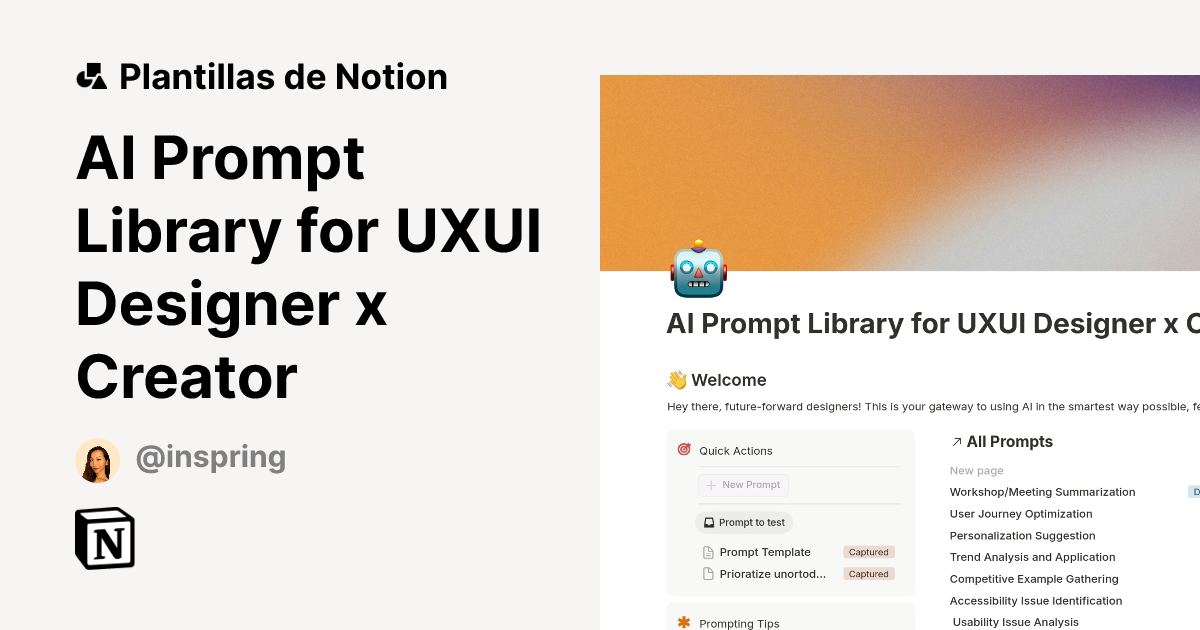Plantilla AI Prompt Library for UXUI Designer x Creator | Notion ...
