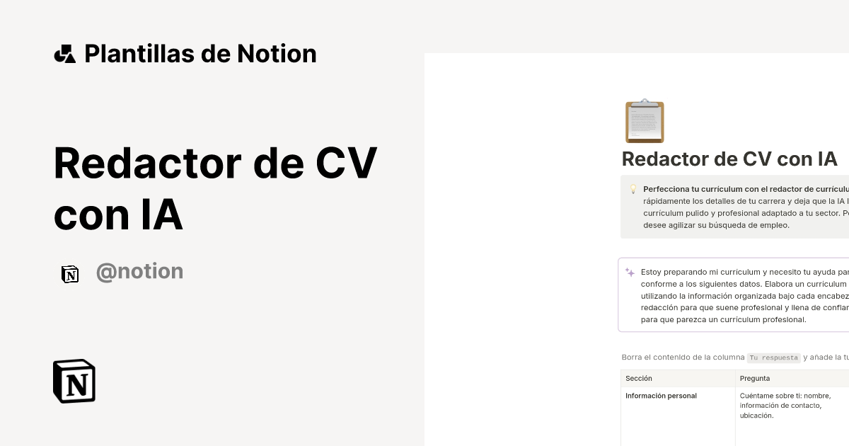 Plantilla Redactor de CV con IA de Notion | Notion Marketplace