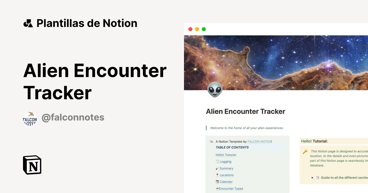 Plantilla Alien Encounter Tracker | Notion Marketplace