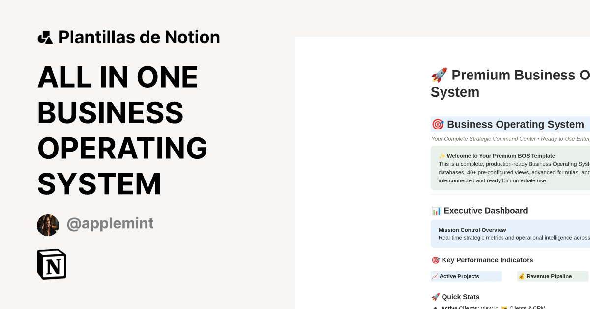Plantilla ALL IN ONE BUSINESS OPERATING SYSTEM | Notion Marketplace