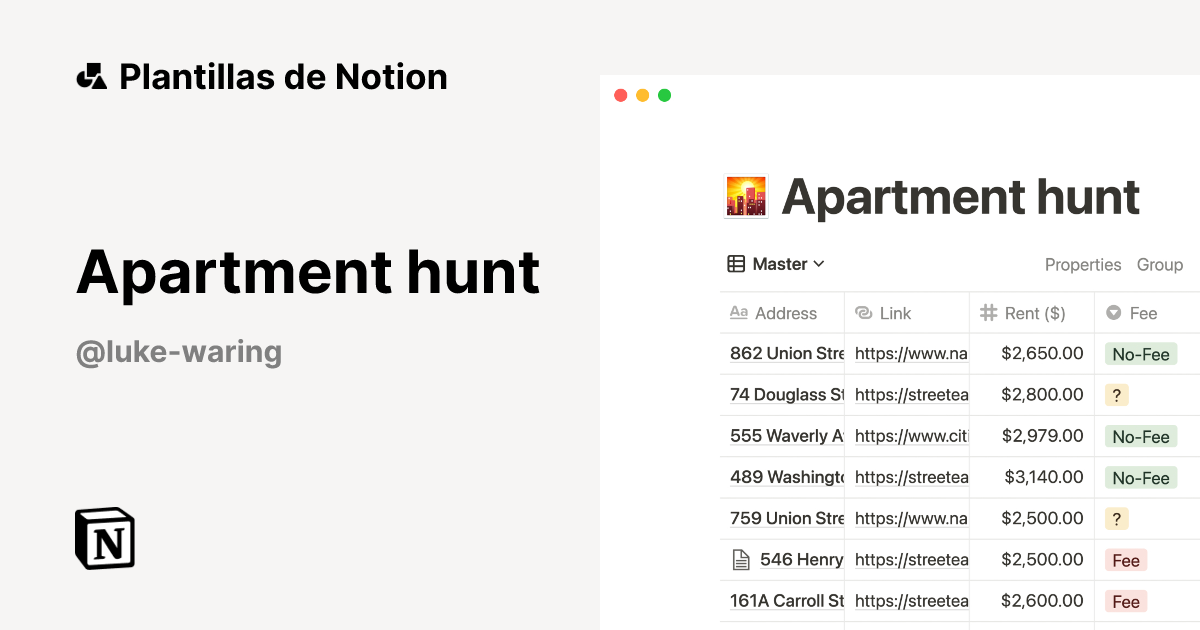 Plantilla Apartment hunt | Notion Marketplace