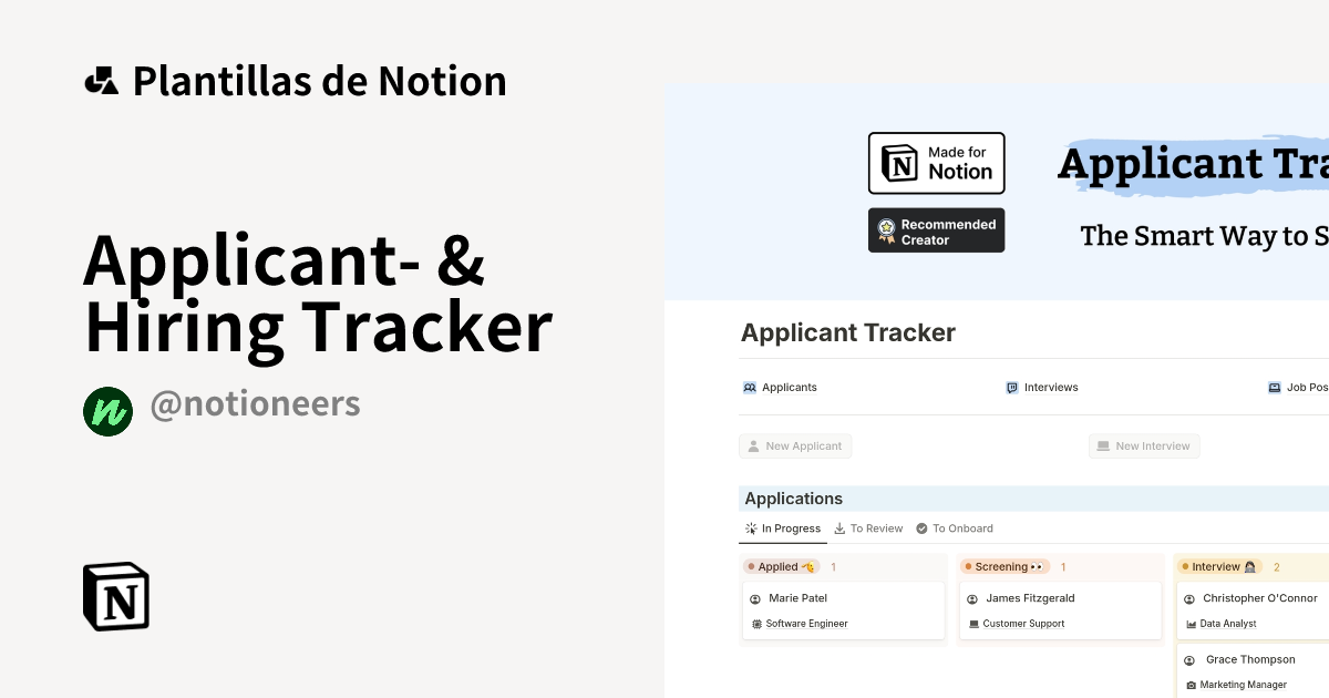 Plantilla Applicant- & Hiring Tracker | Notion Marketplace