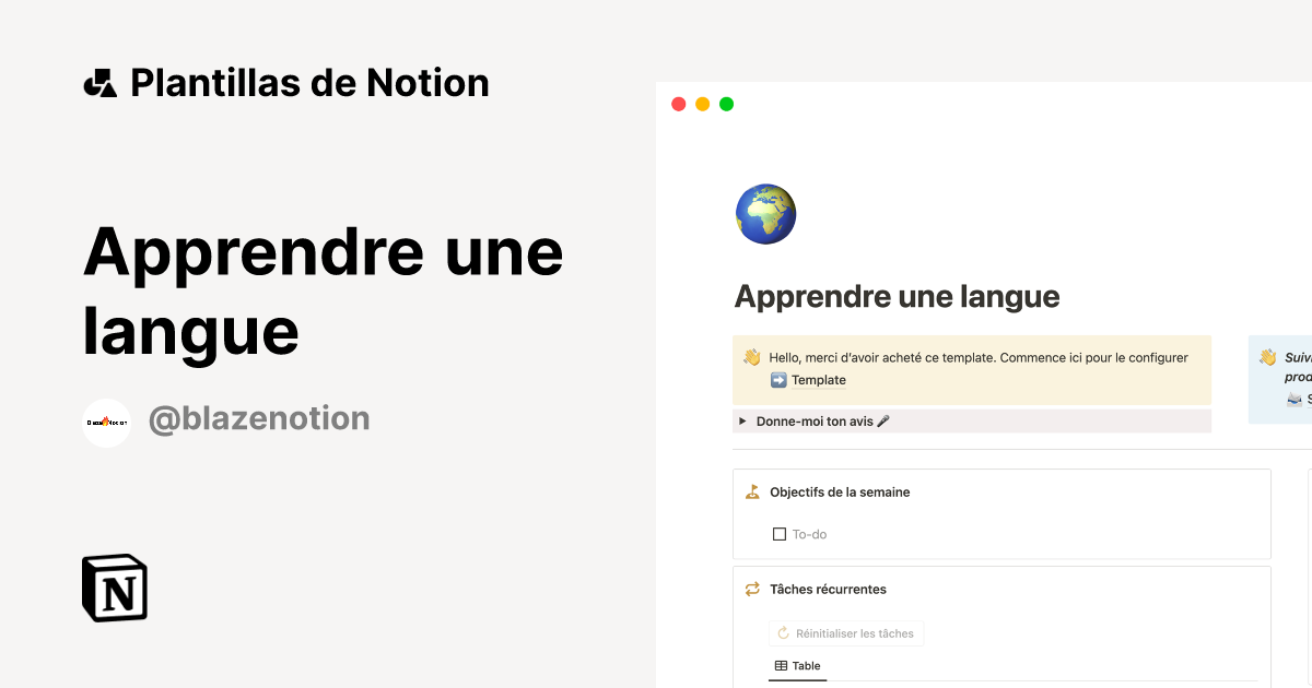 Plantilla Apprendre une langue de Blaze 🔥 Notion | Notion Marketplace