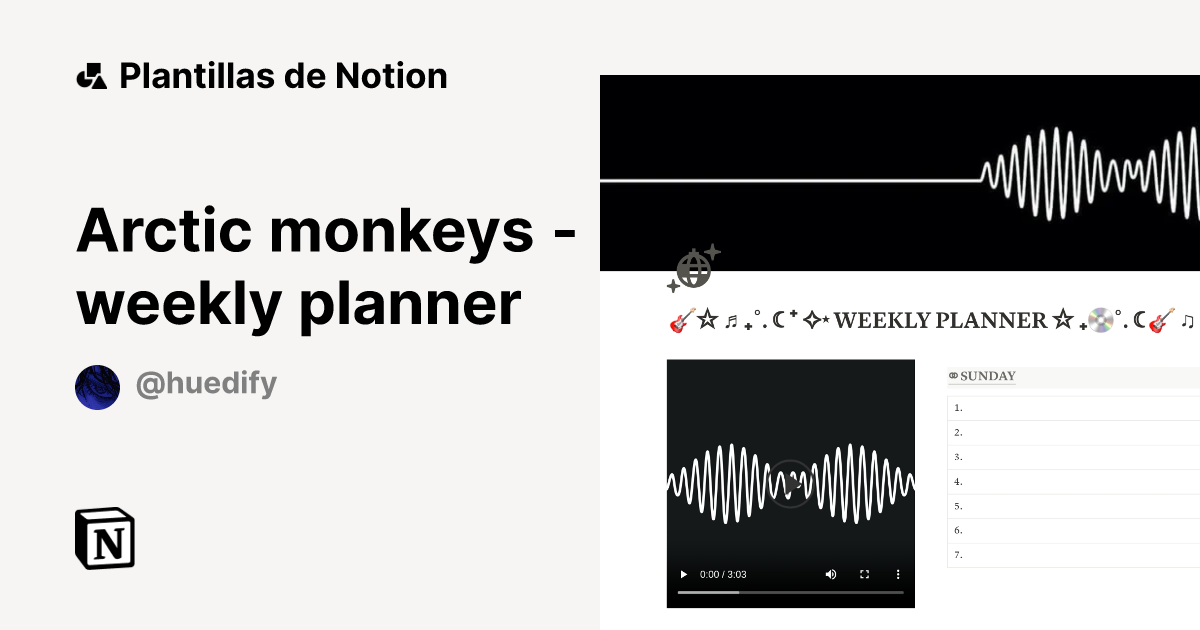 Plantilla Arctic monkeys - weekly planner de huedify | Notion Marketplace