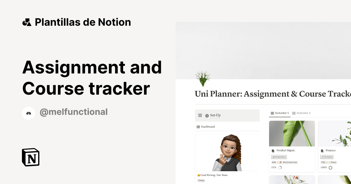 Plantilla Assignment and Course tracker de Melo | Notion Marketplace