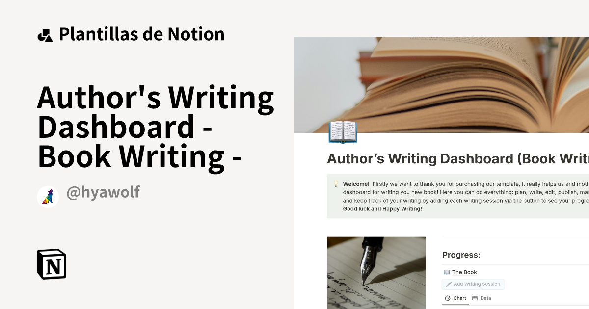 Plantilla Author's Writing Dashboard - Book Writing - de Hyawolf ...