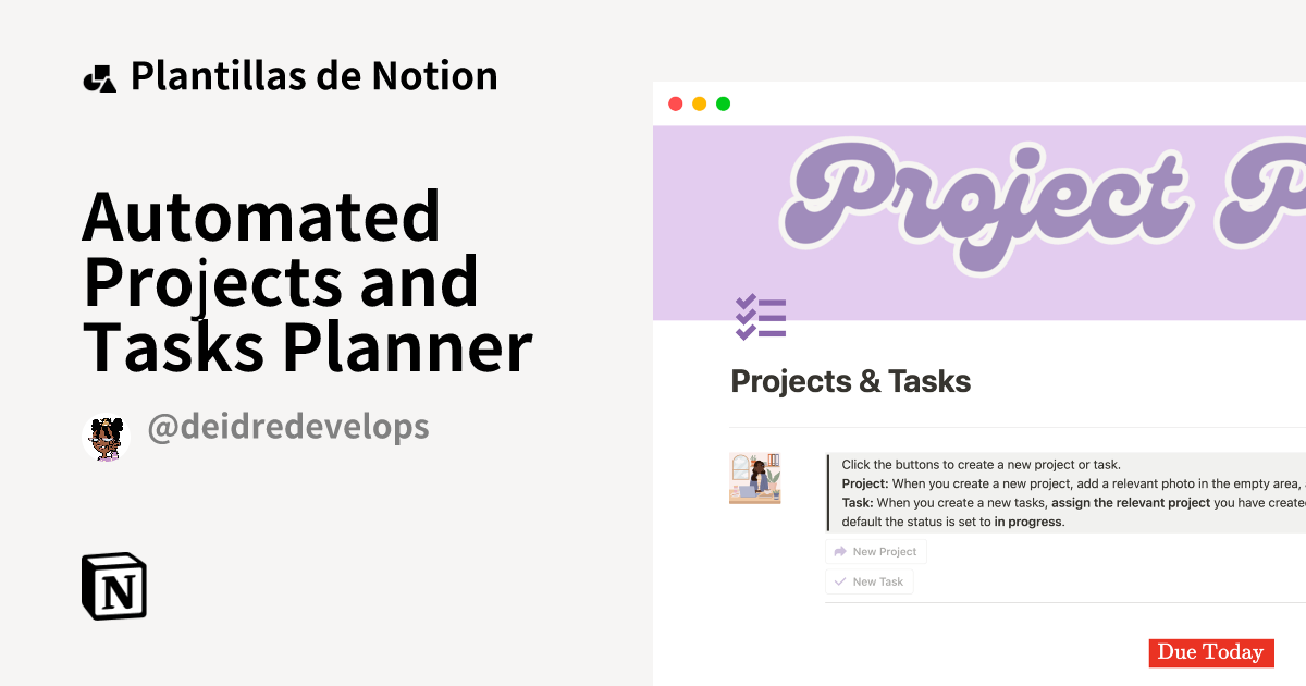 Plantilla Automated Projects and Tasks Planner de Deidre Develops ...