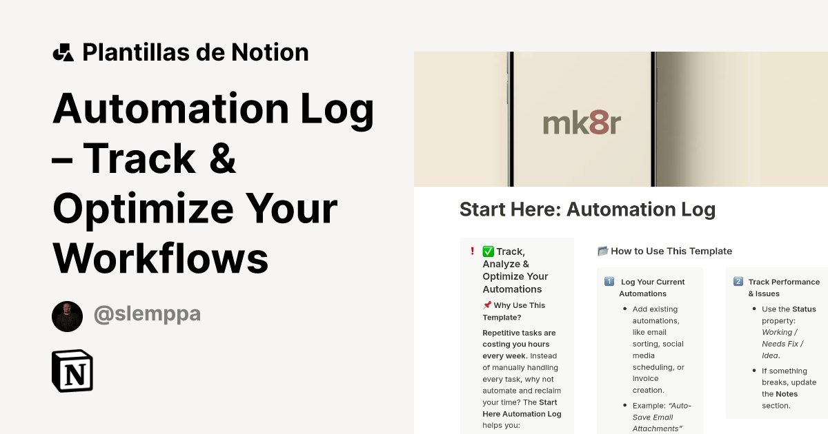 Plantilla Automation Log – Track & Optimize Your Workflows | Notion ...