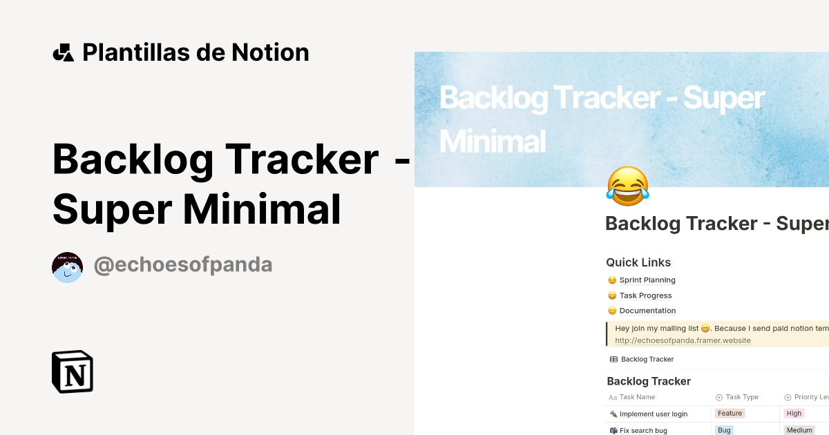 Plantilla Backlog Tracker - Super Minimal | Notion Marketplace