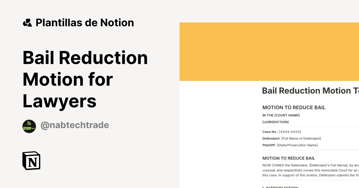 Plantilla Bail Reduction Motion for Lawyers | Notion Marketplace
