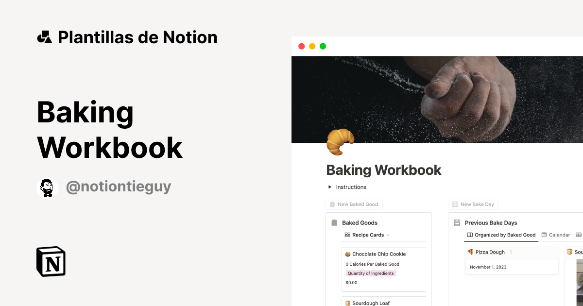 Plantilla Baking Workbook de Dylan the Notion Tie Guy | Notion Marketplace