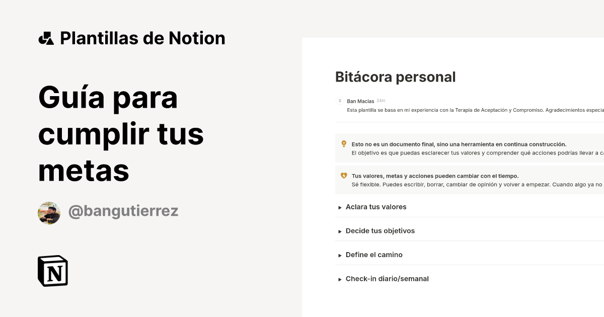 Plantilla Guía para cumplir tus metas | Notion Marketplace