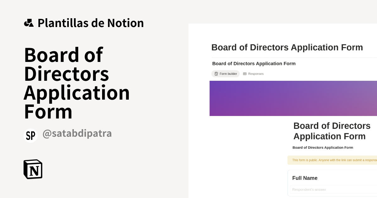 Plantilla Board of Directors Application Form de Satabdi Patra | Notion ...