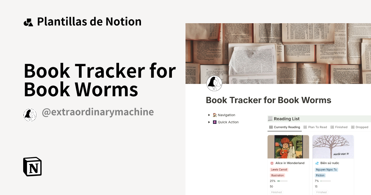 Plantilla Book Tracker for Book Worms de extraordinary machine | Notion ...