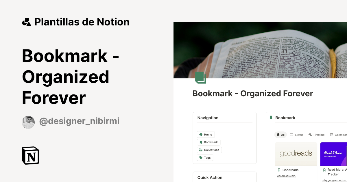 Plantilla Bookmark - Organized Forever de Nibir MI | Notion Marketplace