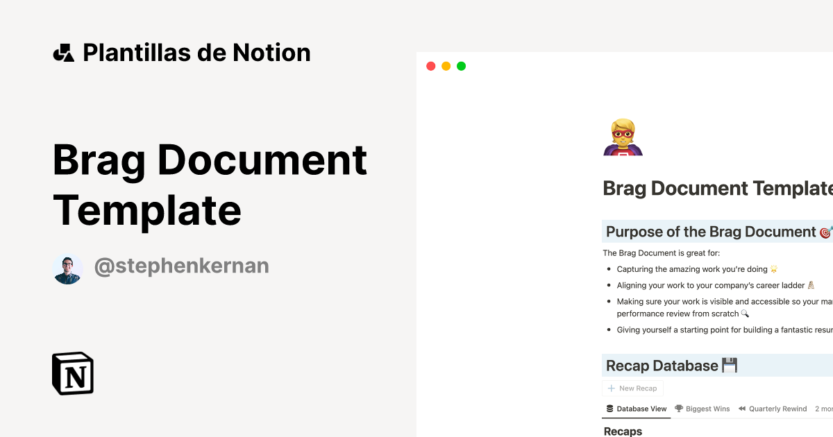 Plantilla Brag Document Template de stephen kernan | Notion Marketplace