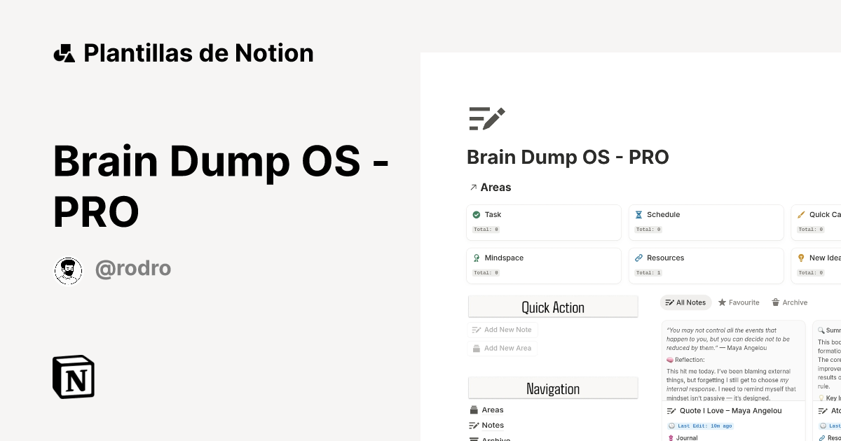 Plantilla Brain Dump OS - PRO de Rodro | Notion Marketplace