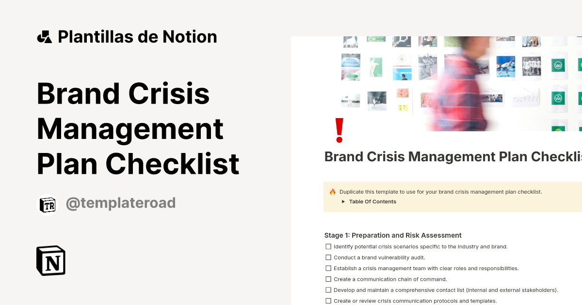 Plantilla Brand Crisis Management Plan Checklist | Notion Marketplace