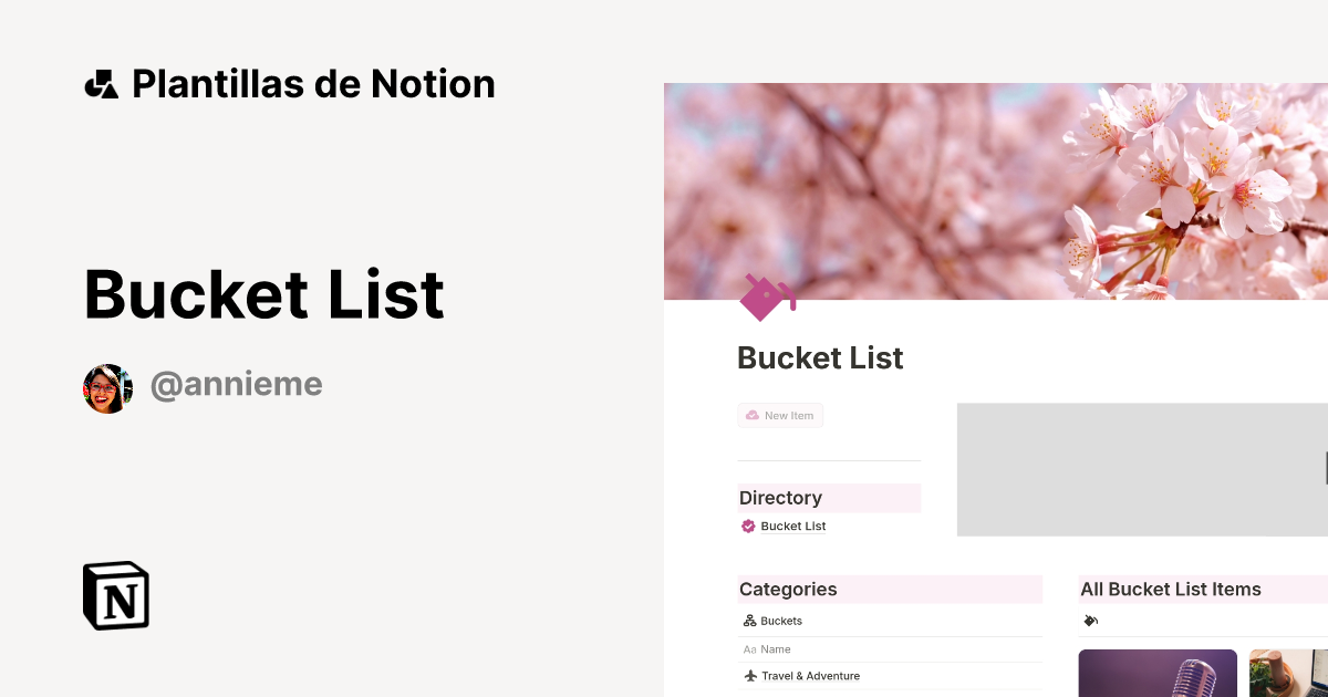 Plantilla Bucket List de Annieme | Notion Marketplace