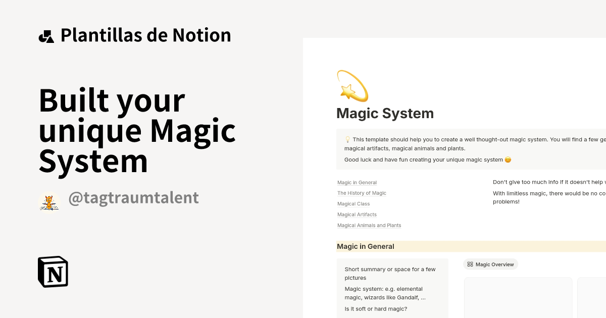 Plantilla Built your unique Magic System de Tagtraumtalent | Notion ...
