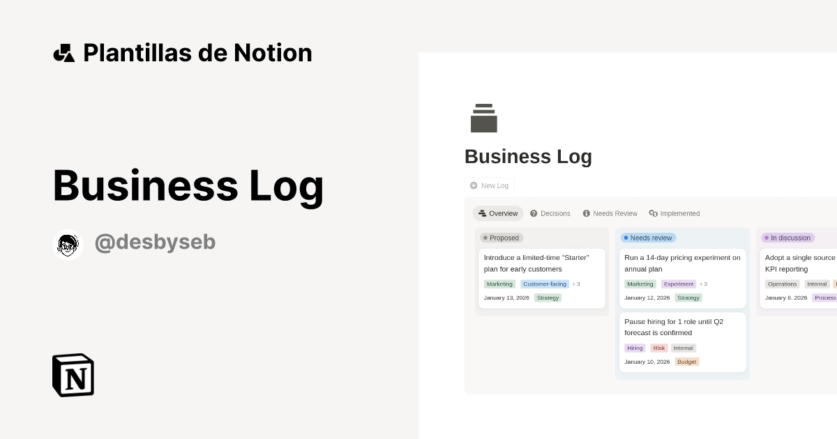 Plantilla Business Log de desbyseb | Notion Marketplace
