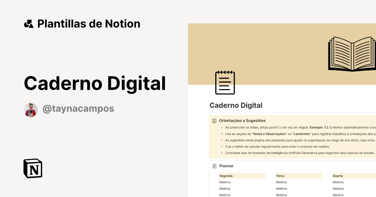 Plantilla Caderno Digital | Notion Marketplace
