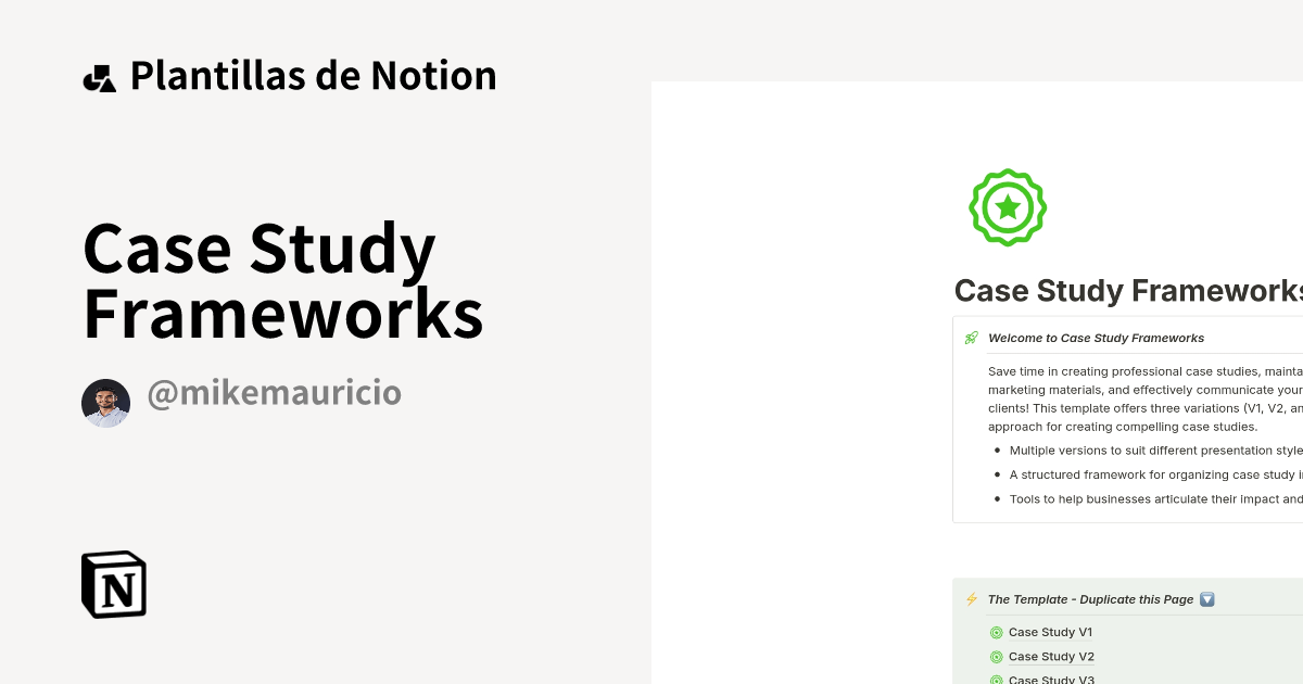 Plantilla Case Study Frameworks | Notion Marketplace