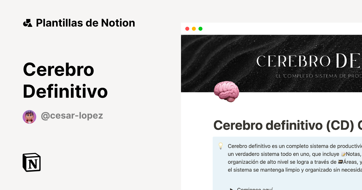 Plantilla Cerebro Definitivo de Cesar Lopez | Notion Marketplace