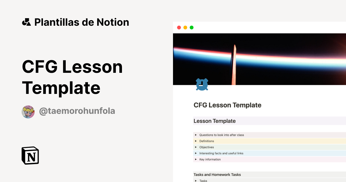 Plantilla CFG Lesson Template de Tolu | Notion Marketplace
