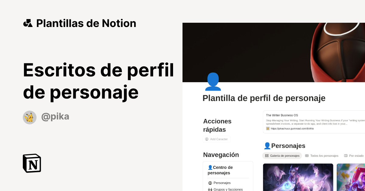 Plantilla Escritos de perfil de personaje | Notion Marketplace