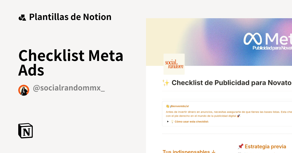 Plantilla Checklist Meta Ads de Social Random Mx | Notion Marketplace