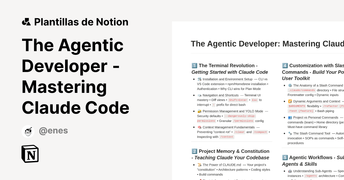 Plantilla The Agentic Developer - Mastering Claude Code | Notion ...