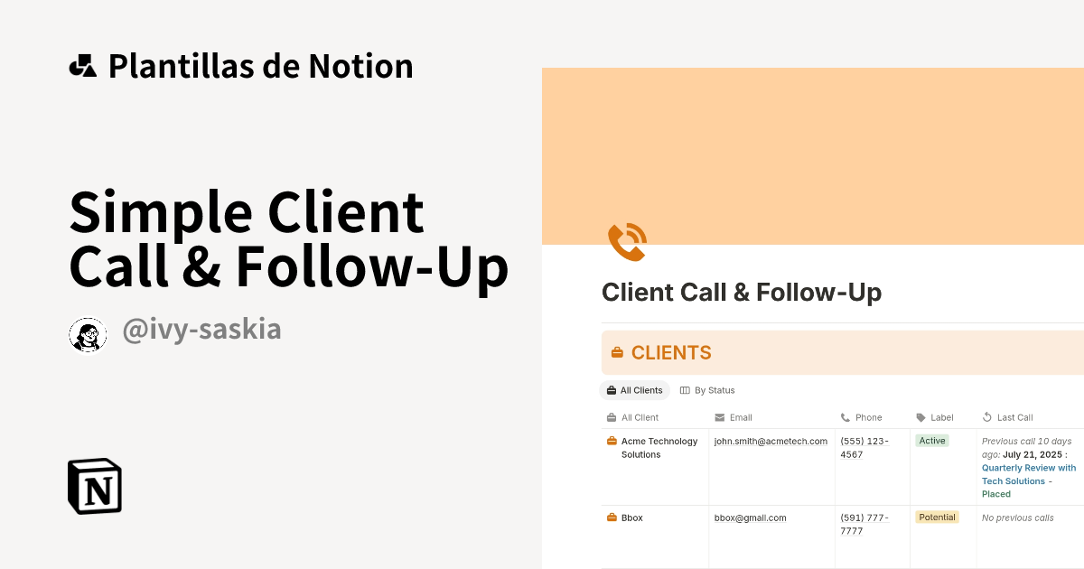 Plantilla Simple Client Call & Follow-Up | Notion Marketplace